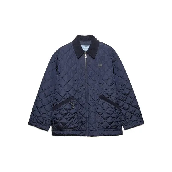 Prada Quilted Velvet Trim Puffer Jacket - Blue