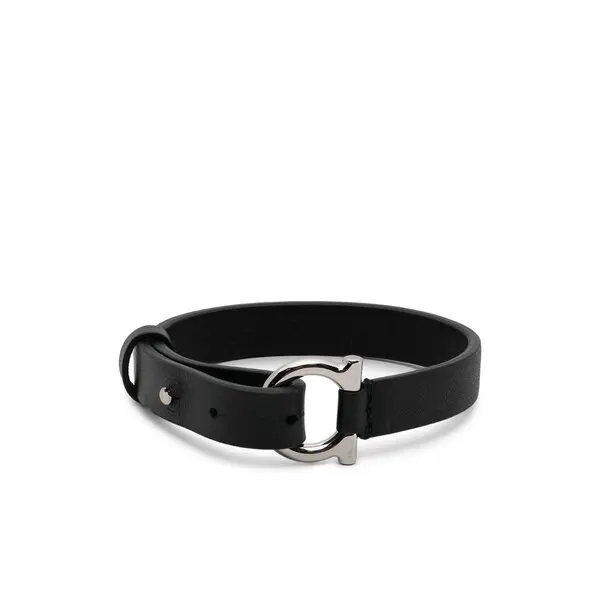 FERRAGAMO Leather Gancini Bracelet - Silver