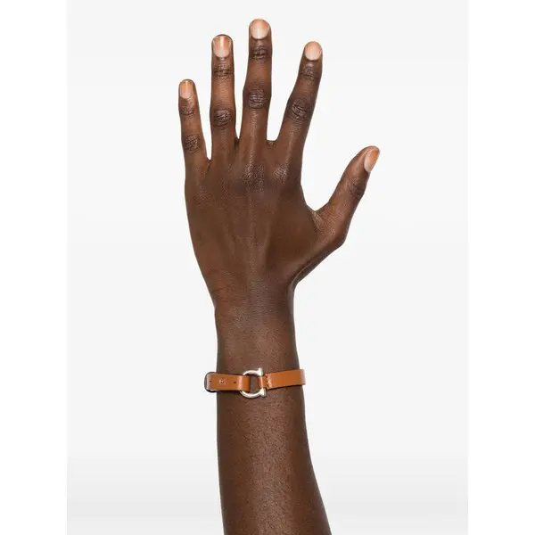 FERRAGAMO Gancini Leather Bracelet - Silver