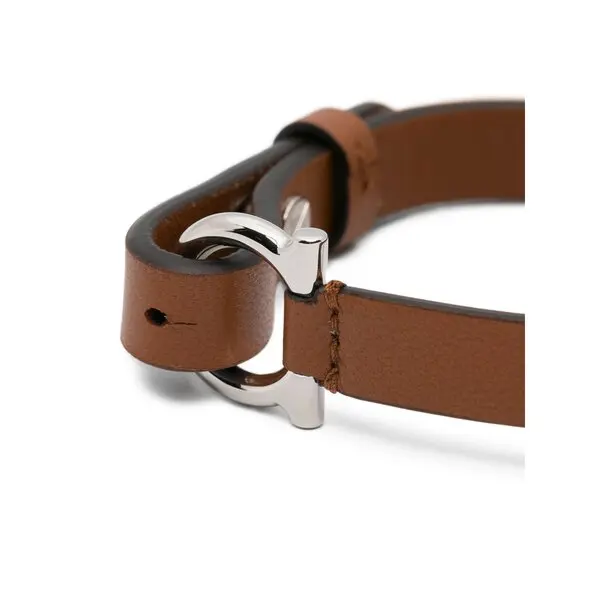 FERRAGAMO Gancini Leather Bracelet - Silver