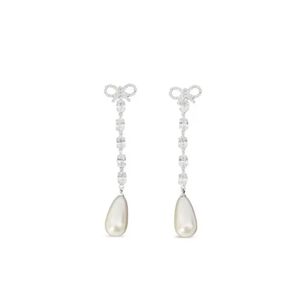 SELF-PORTRAIT Tone Crystal Embellished Bow Drop Earrings - Silver
