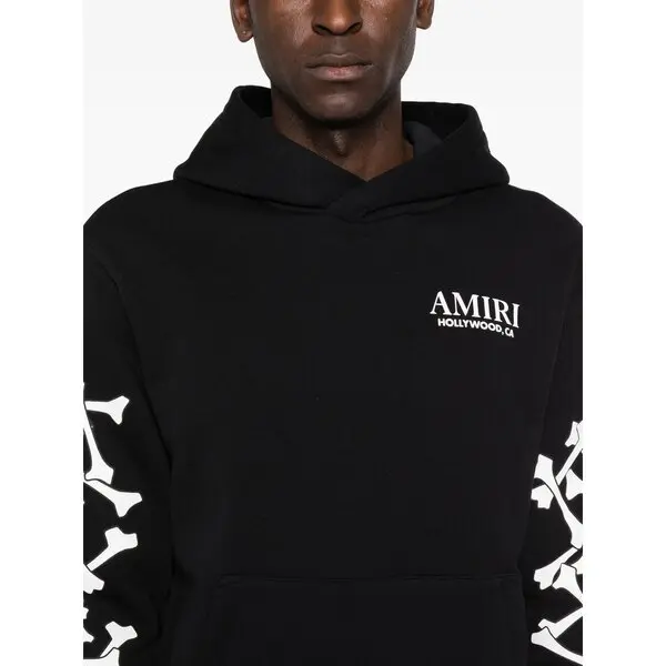 Amiri Cotton Hoodie With Bone Print Sleeves - Black