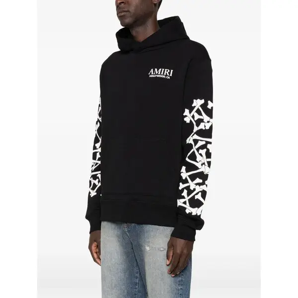Amiri Cotton Hoodie With Bone Print Sleeves - Black