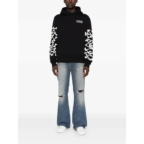 Amiri Cotton Hoodie With Bone Print Sleeves - Black