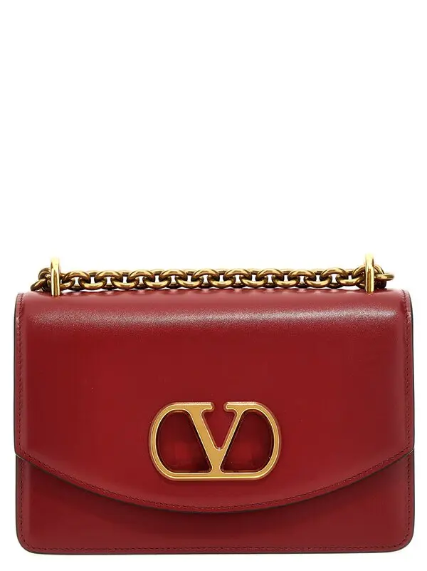 Valentino Garavani Vlogo Signature Leather Shoulder Bag - Red