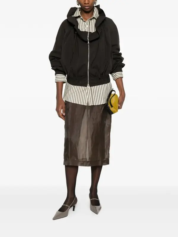 Dries Van Noten Zip-up Jacket With Gathered Neckline - Brown