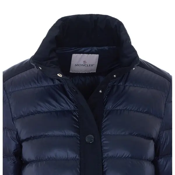 Moncler Quilted Down Jacket With Logo Detail - Blue
