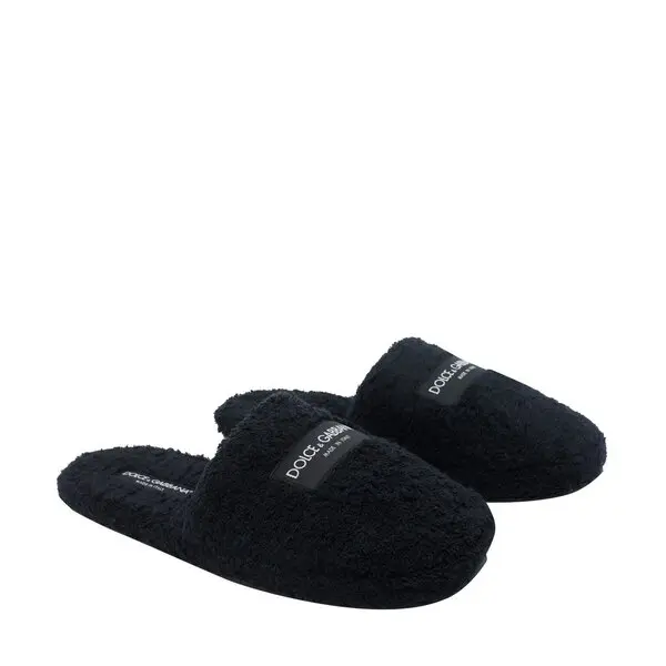 Dolce & Gabbana Teddy Effect Fabric Slippers - Black