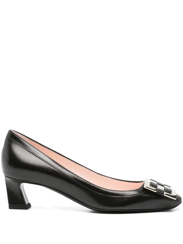ROGER VIVIER Trompette Leather Pumps With Gold Tone Buckle