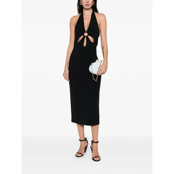 Cult Gaia Halterneck Midi Dress With Ring Detail And Cutout - Black