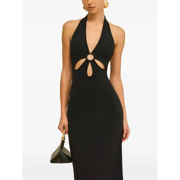 Cult Gaia Halterneck Midi Dress With Ring Detail And Cutout - Black