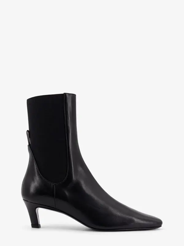 TOTEME The Mid Heel Boot Leather Ankle Boots - Black