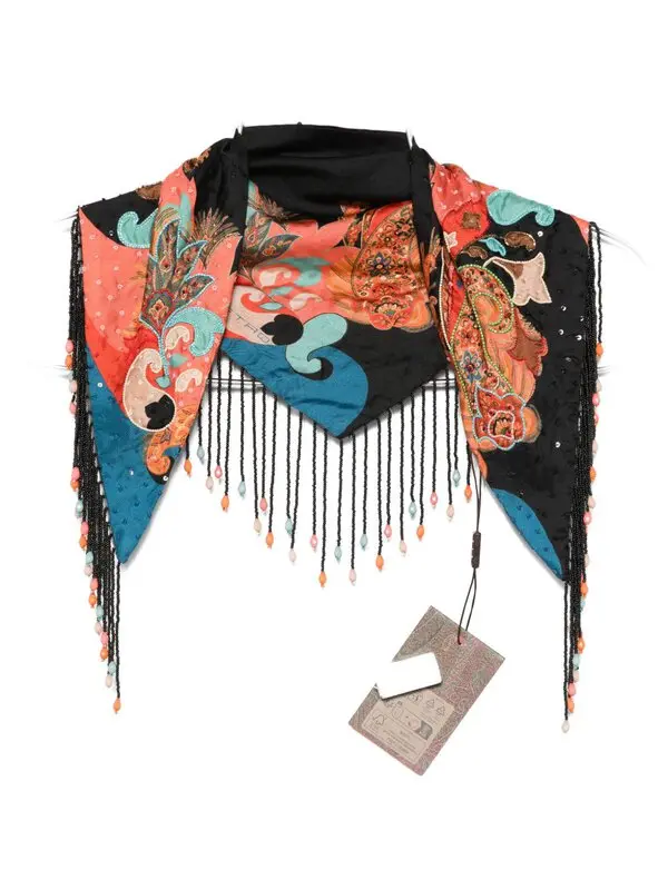 Etro Printed Silk Foulard With Sequin And Bead Embellishment - Multicolor