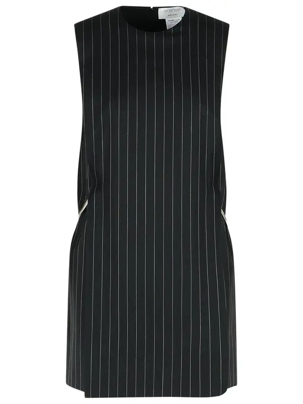 Sportmax Domini" Virgin Wool Blend Dress With Vertical Stripes - Black