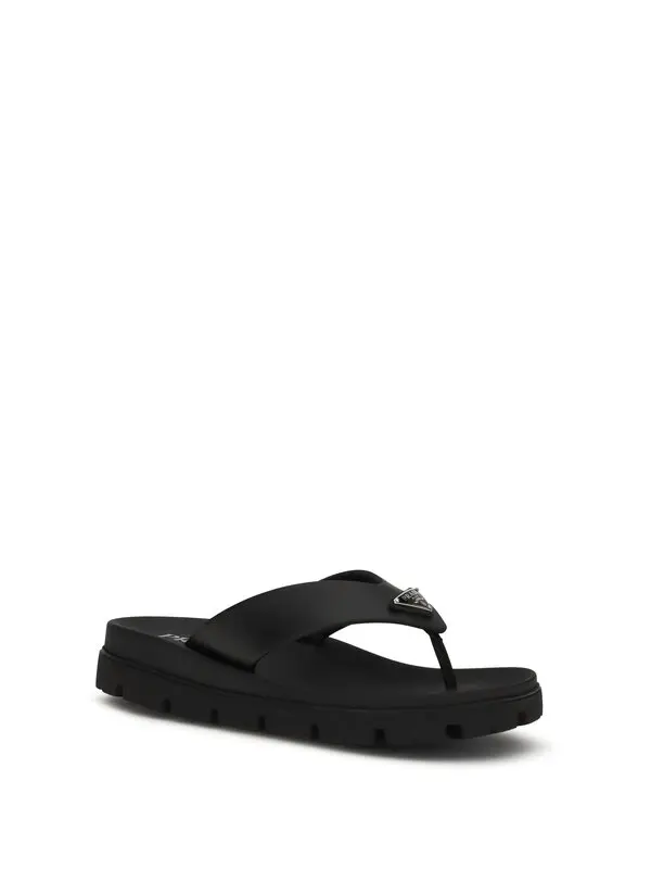 Prada Leather Flip-flop Sandals With Metal Triangle Logo