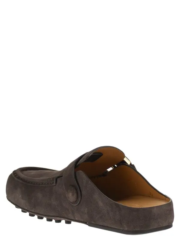 TOD'S Suede Sabot Loafers With Metal Buckle - Brown