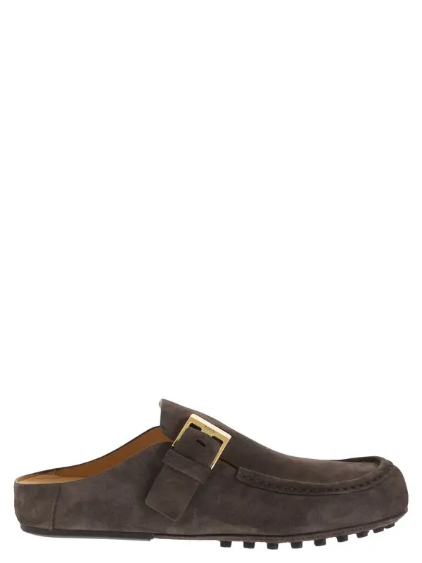 TOD'S Suede Sabot Loafers With Metal Buckle - Brown