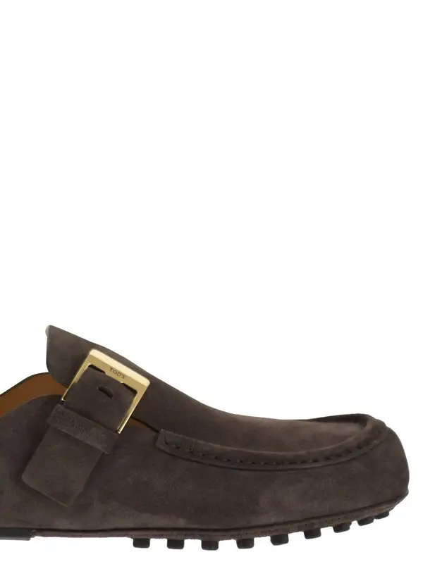 TOD'S Suede Sabot Loafers With Metal Buckle - Brown