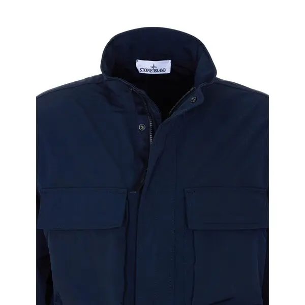 Stone Island Logo Micro Twill Jacket - Blue
