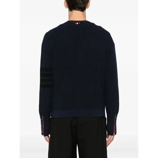 Thom Browne Navy Cotton V-neck Cardigan With Side Stripes - Blue