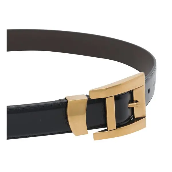 Versace Leather Belt With Logo Buckle - Black