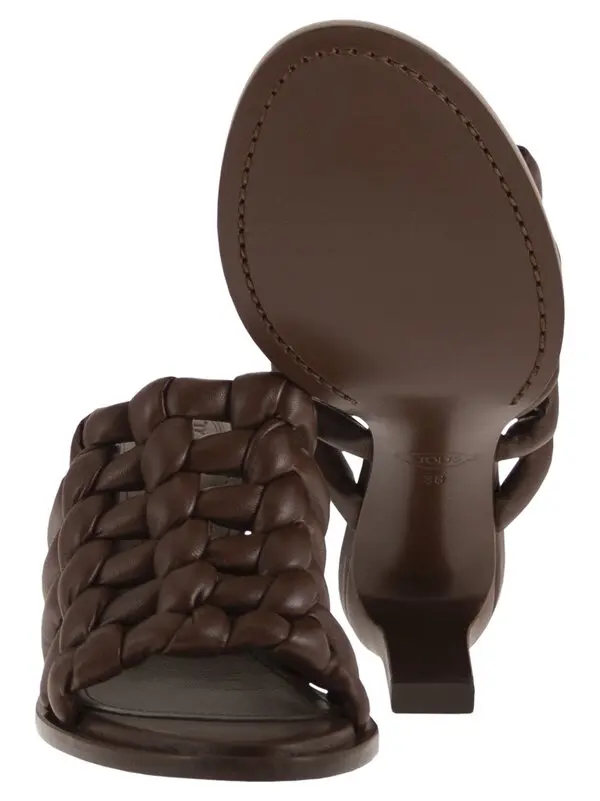 TOD'S Nappa Leather Padded Weave Clogs - Brown