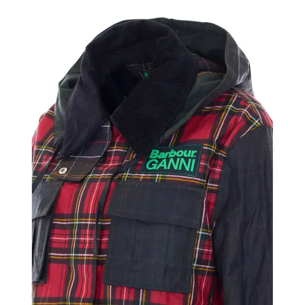 BARBOUR X GANNI Tartan Peplum Wax Jacket