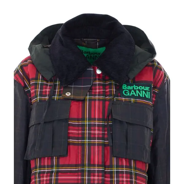 BARBOUR X GANNI Tartan Peplum Wax Jacket