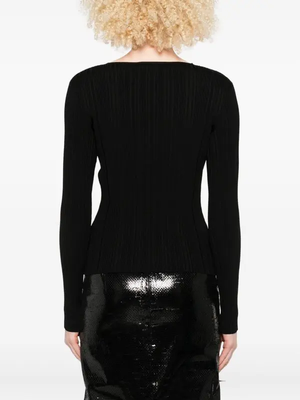 SELF-PORTRAIT Ribbed Lace Trim V-neck Sweater - Multicolor