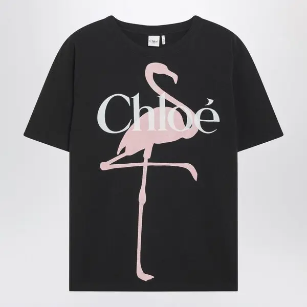 Chloé Logo And Flamingo Print T-shirt - Black