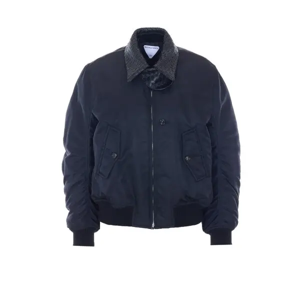 Bottega Veneta Padded Bomber With Intrecciato Collar - Black