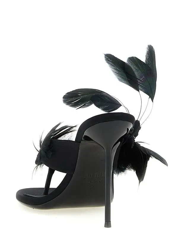 Paris Texas Lidia Feather Thong Mules - Black