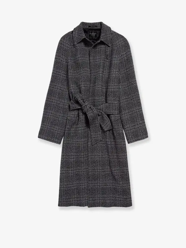 Balenciaga Wool Coat With Removable Belt - Multicolor