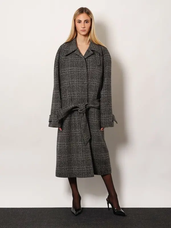Balenciaga Wool Coat With Removable Belt - Multicolor