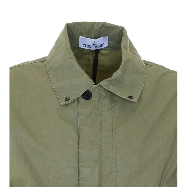 Stone Island Waxed Pigment Cotton Tela Logo Jacket - Green