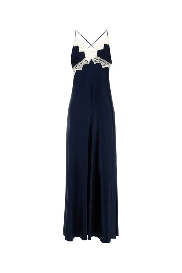 Alberta Ferretti Navy Satin Long Dress