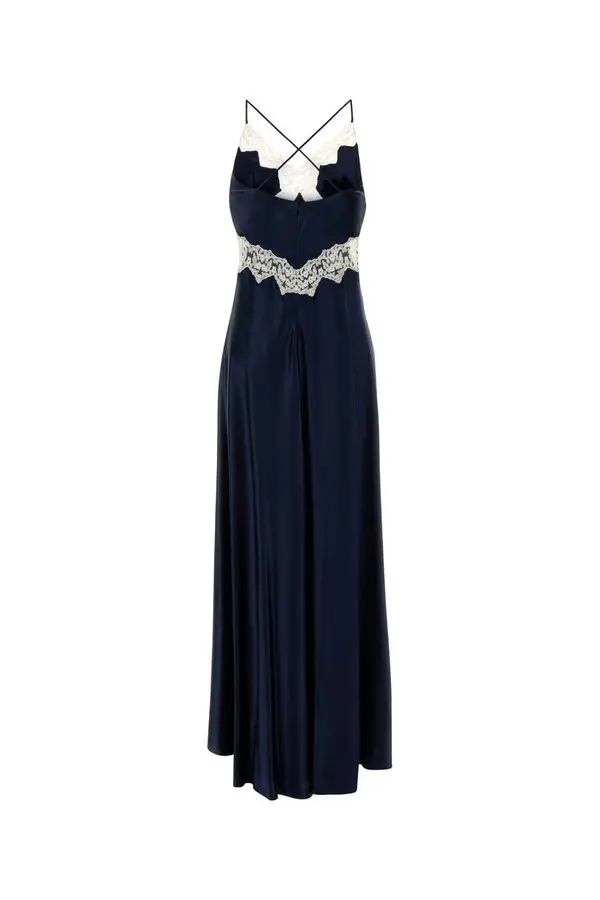 Alberta Ferretti Navy Satin Long Dress