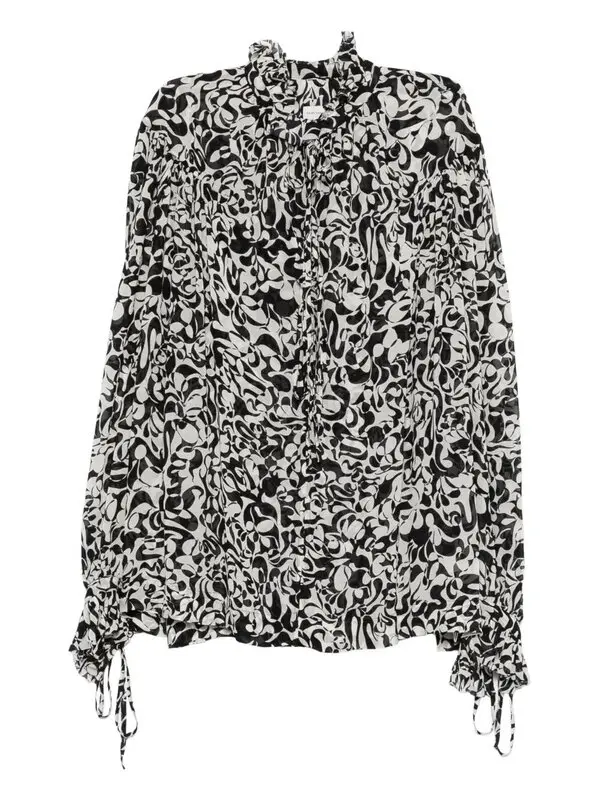 Dries Van Noten Abstract Print Ruffled Collar Shirt