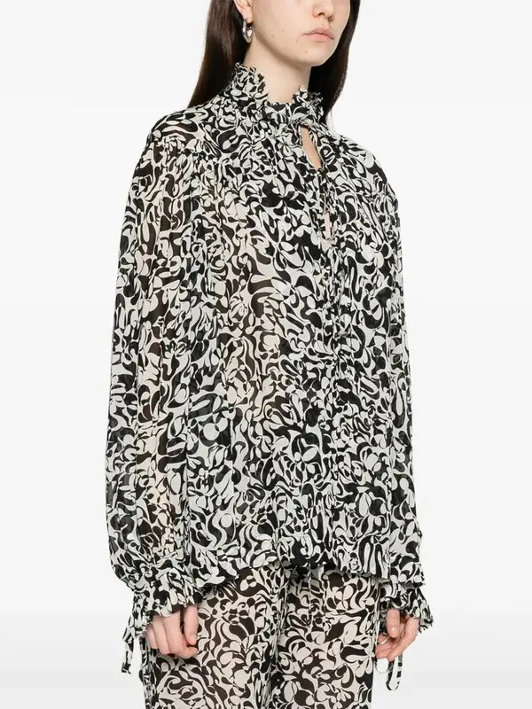 Dries Van Noten Abstract Print Ruffled Collar Shirt