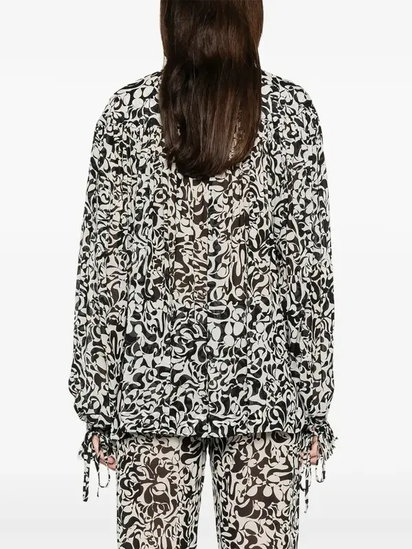 Dries Van Noten Abstract Print Ruffled Collar Shirt