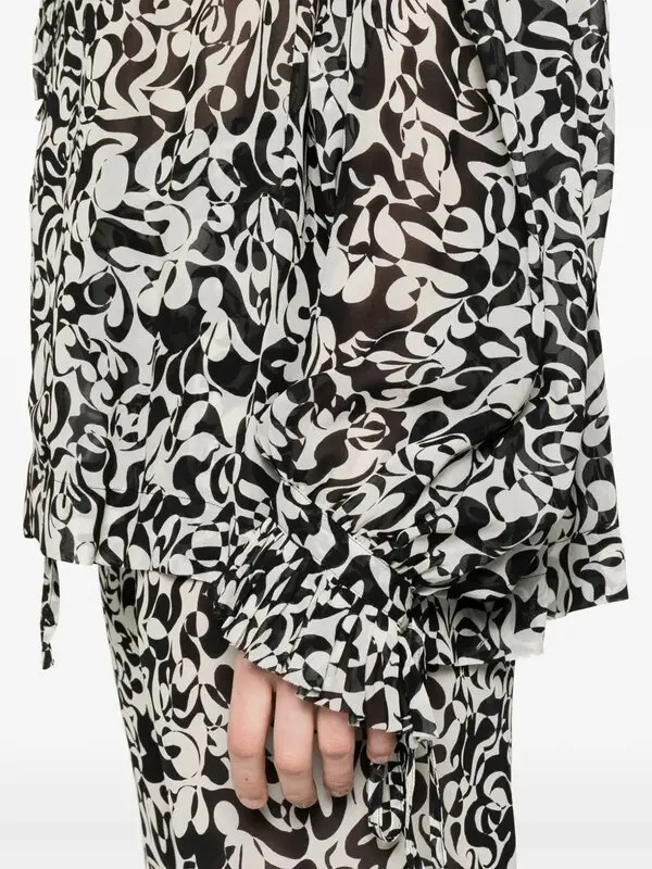 Dries Van Noten Abstract Print Ruffled Collar Shirt