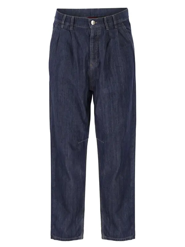 Brunello Cucinelli Iconic Fit Five-pocket Trousers In Lightweight Denim With Double Pleats - Multicolor