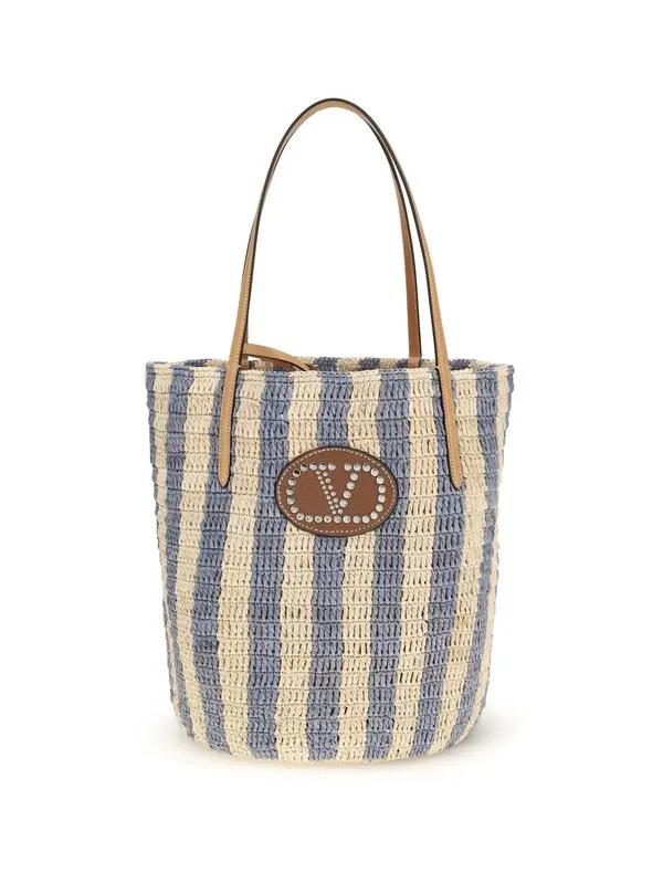 Valentino Garavani Striped Raffia Bucket Bag - Multicolor