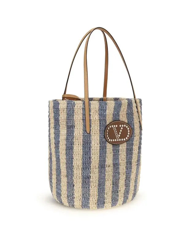Valentino Garavani Striped Raffia Bucket Bag - Multicolor