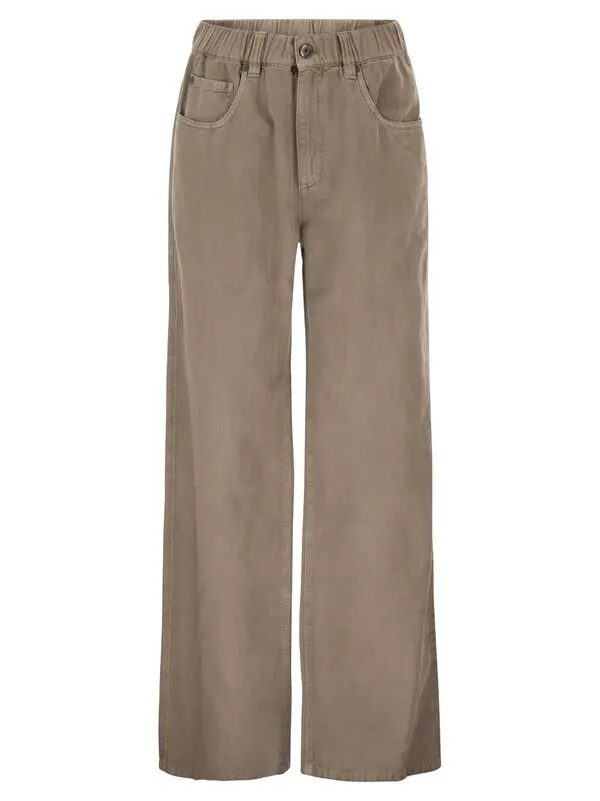 Brunello Cucinelli Garment-dyed Cotton And Linen Wide-leg Trousers With Monile Embellishment - Brown