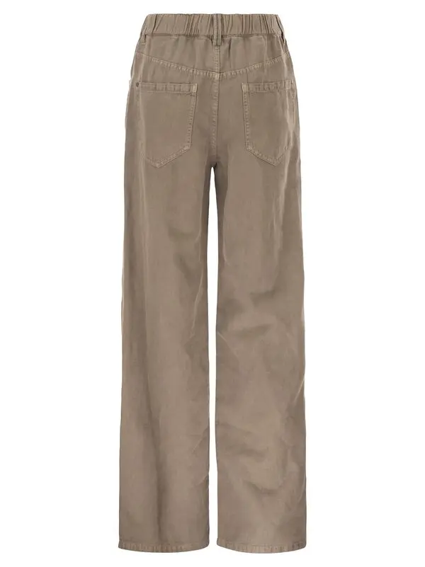 Brunello Cucinelli Garment-dyed Cotton And Linen Wide-leg Trousers With Monile Embellishment - Brown