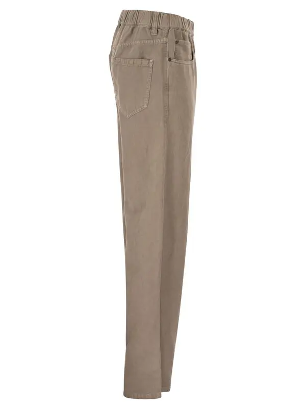 Brunello Cucinelli Garment-dyed Cotton And Linen Wide-leg Trousers With Monile Embellishment - Brown