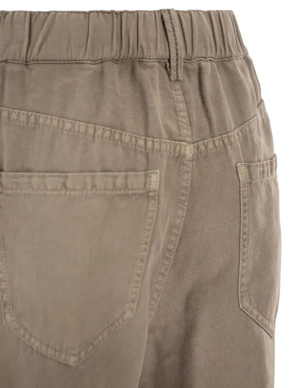 Brunello Cucinelli Garment-dyed Cotton And Linen Wide-leg Trousers With Monile Embellishment - Brown