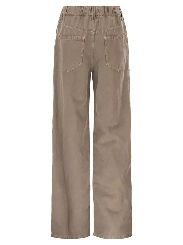 Brunello Cucinelli Garment-dyed Cotton And Linen Wide-leg Trousers With Monile Embellishment