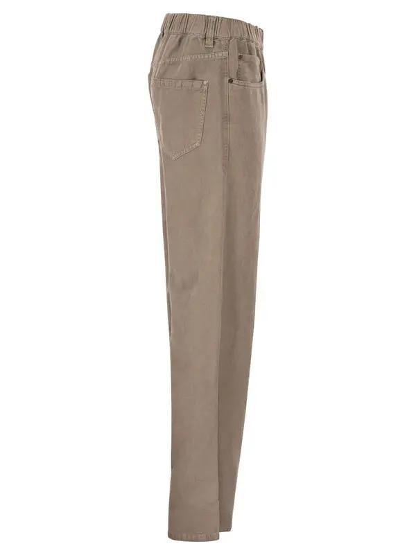 Brunello Cucinelli Garment-dyed Cotton And Linen Wide-leg Trousers With Monile Embellishment